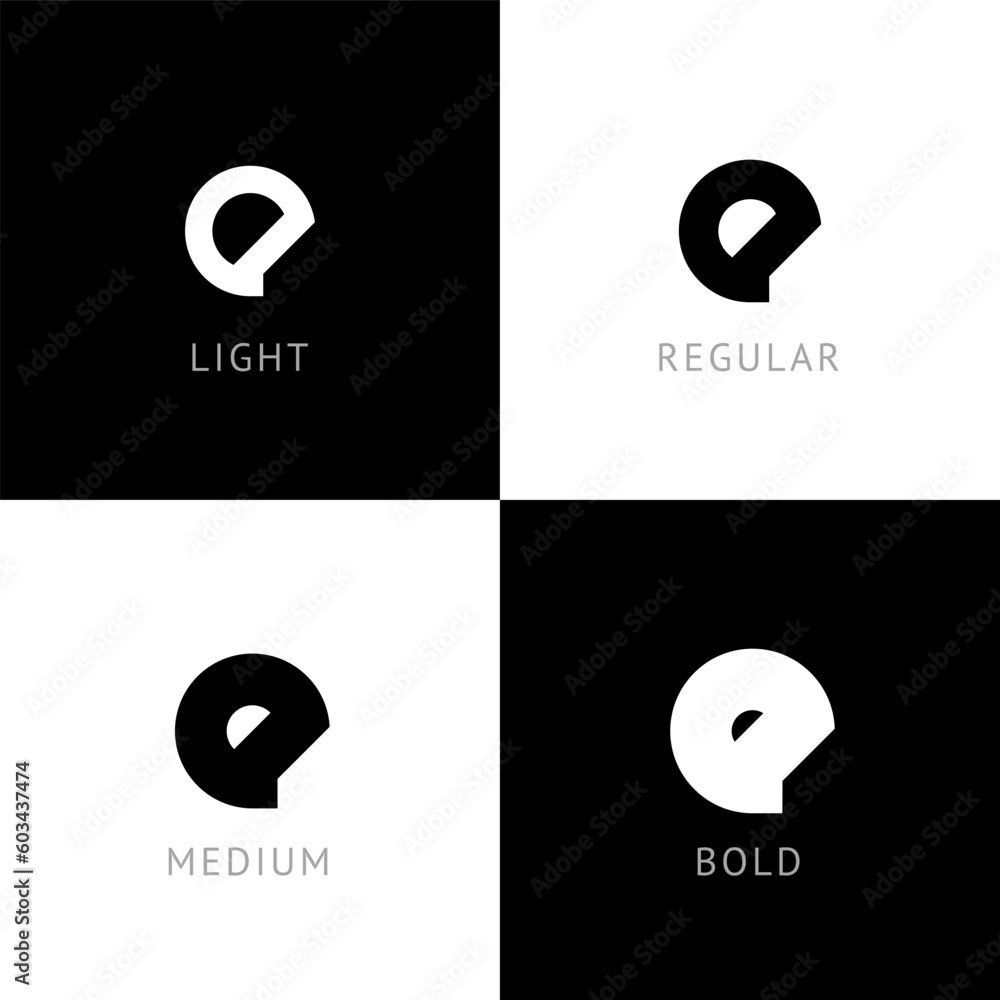 Cyber font, rounded digital alphabet, set of four different thickness ...