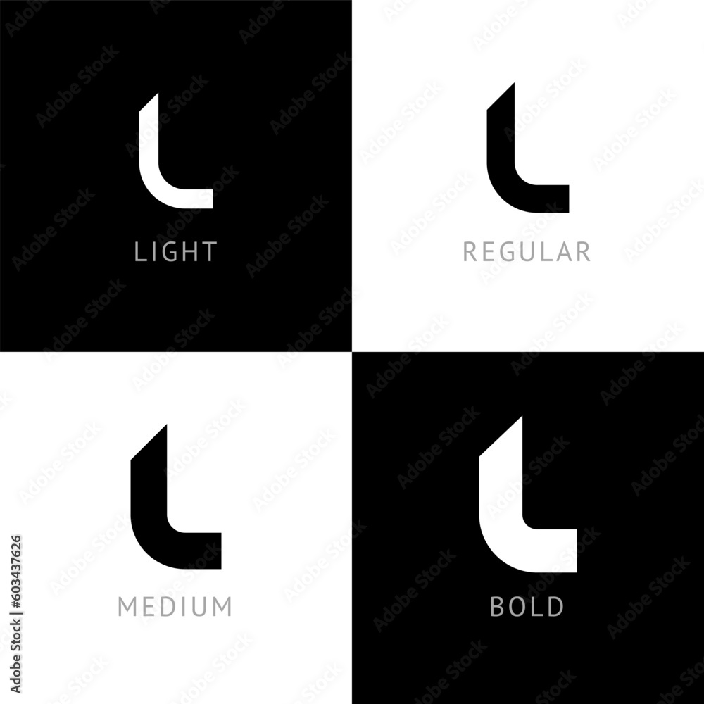 Cyber font, rounded digital alphabet, set of four different thickness ...