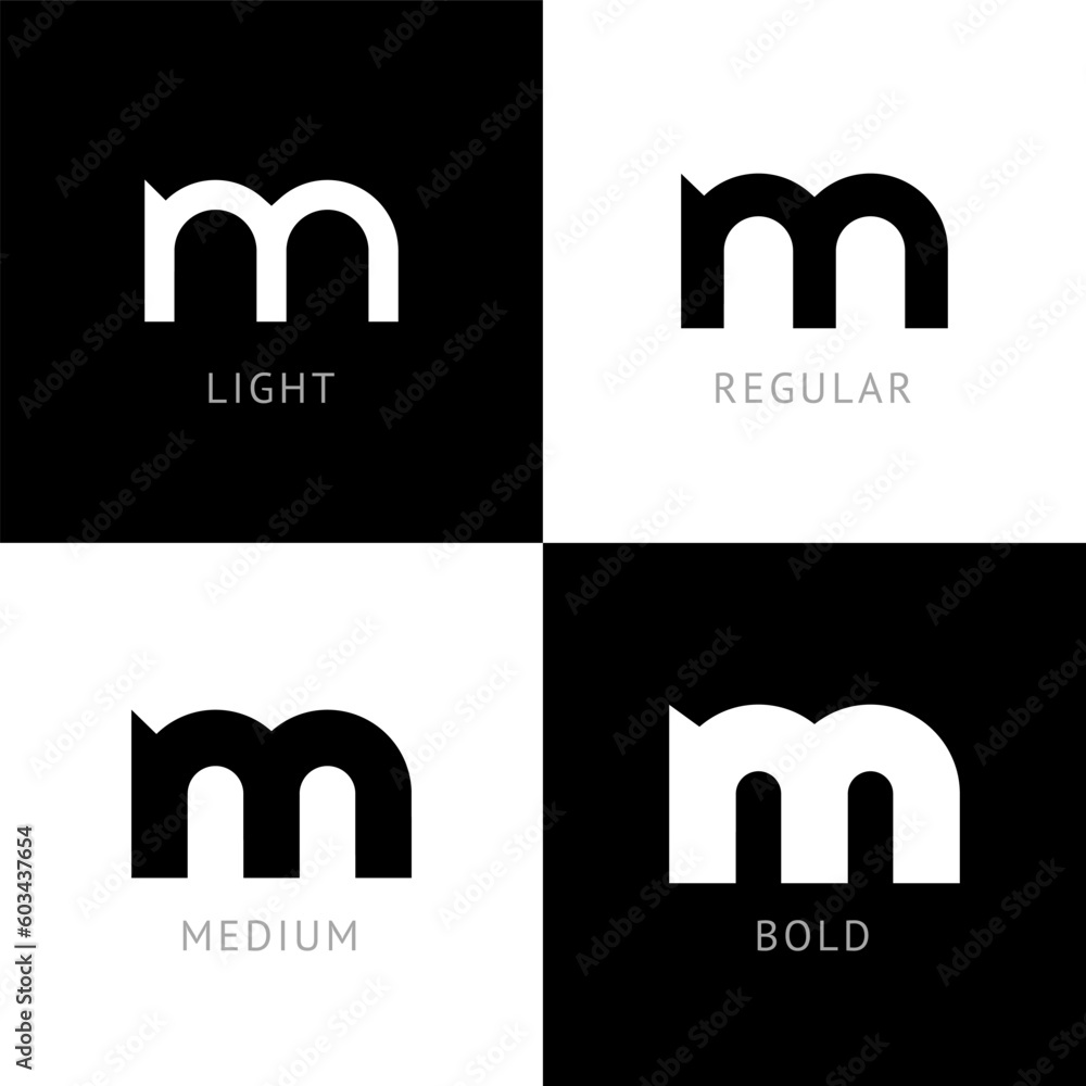 Cyber font, rounded digital alphabet, set of four different thickness ...