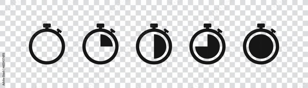 Set of timer. Stopwatch icons set. Countdown 0,15, 30, 45, 60 minutes ...