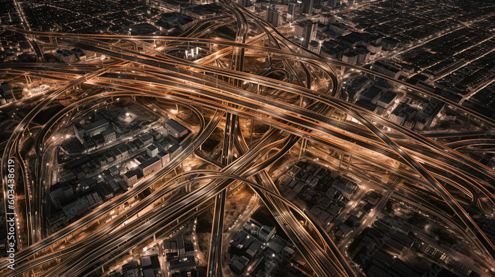 A satellite image of interconnected highways and road systems ...
