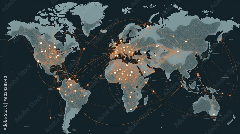 A map of interconnected cities represented by dots, highlighting the ...