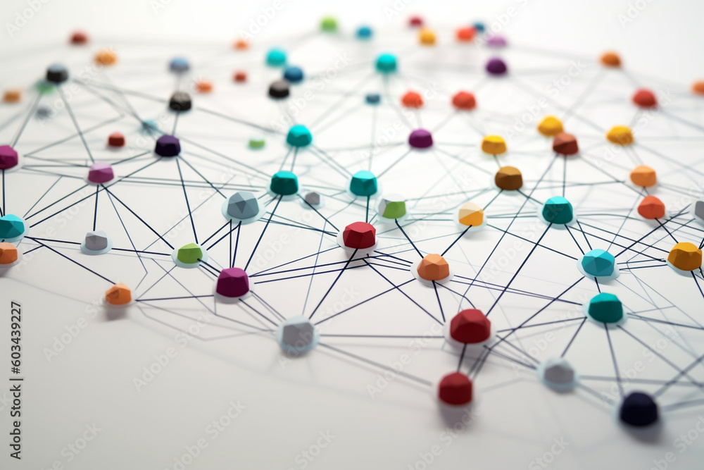 A clean and organized network diagram composed of interconnected dots ...