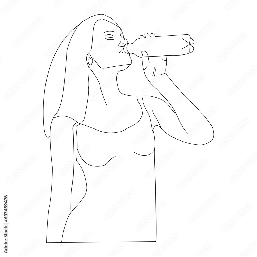 A girl Drink Water Line art vector Illustration Stock Vector | Adobe Stock