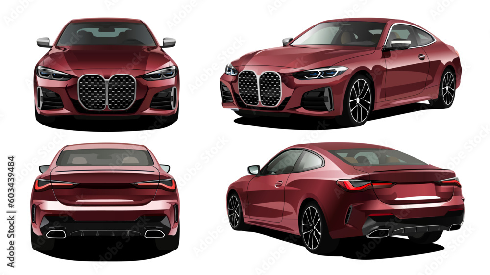 Realistic Vector Car Isolated red color and 3d perspective with ...