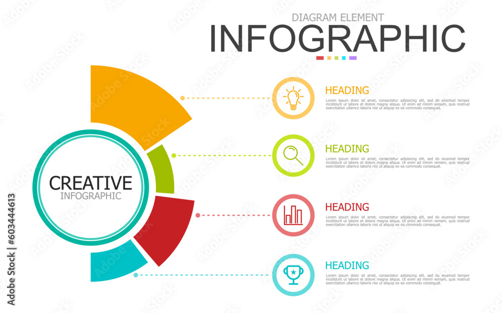 vector infographic half chart rounds design template with 4 sign and ...