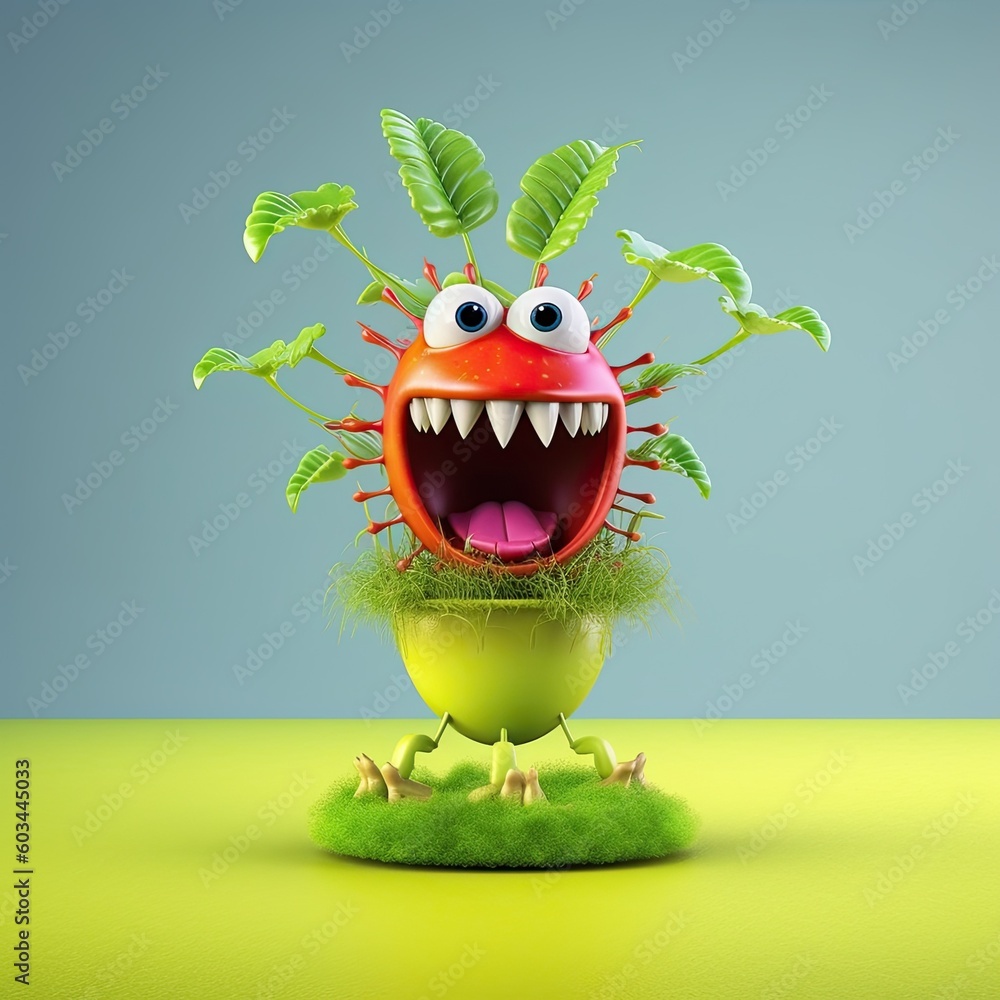 Cute Cartoon Venus Fly Trap (Generative AI) Stock Illustration | Adobe ...
