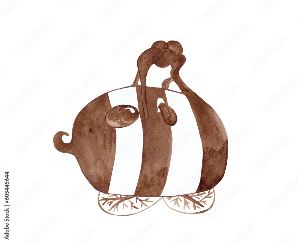 Coffee bee. The cartoon character performs an alternating leg lift ...