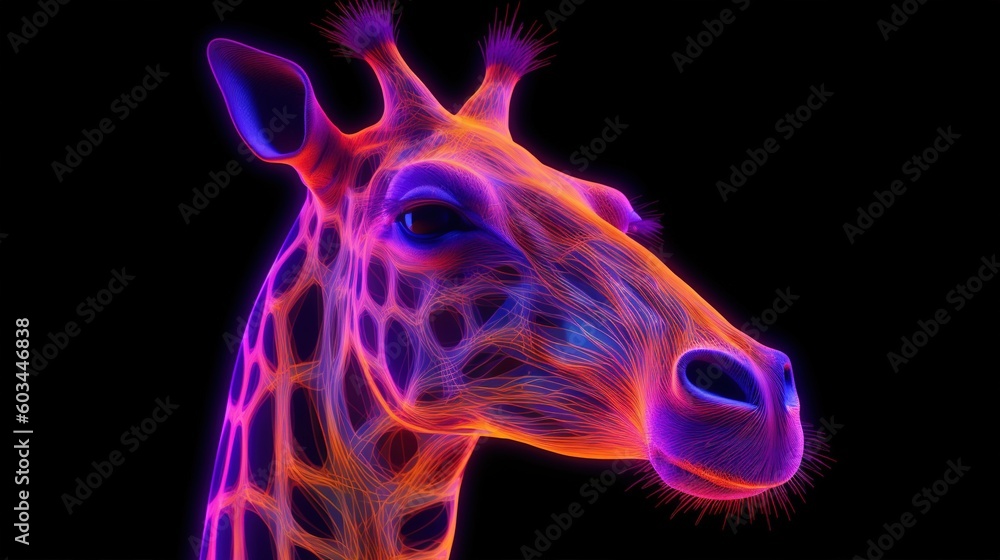 a giraffe's head is shown in a neon - colored image of its neck and ...