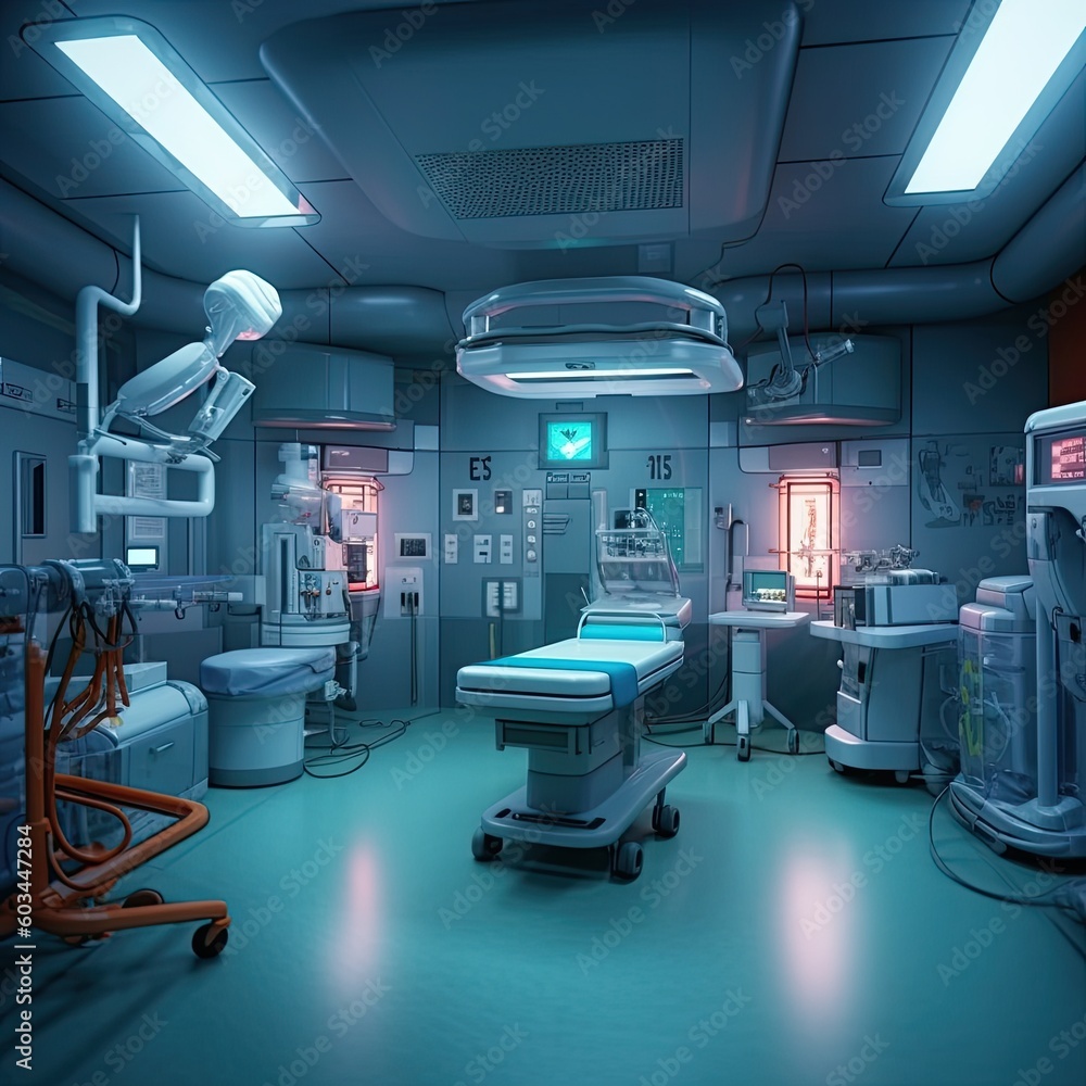 Modern operating room interior, Surgery Robot Performing Medical ...