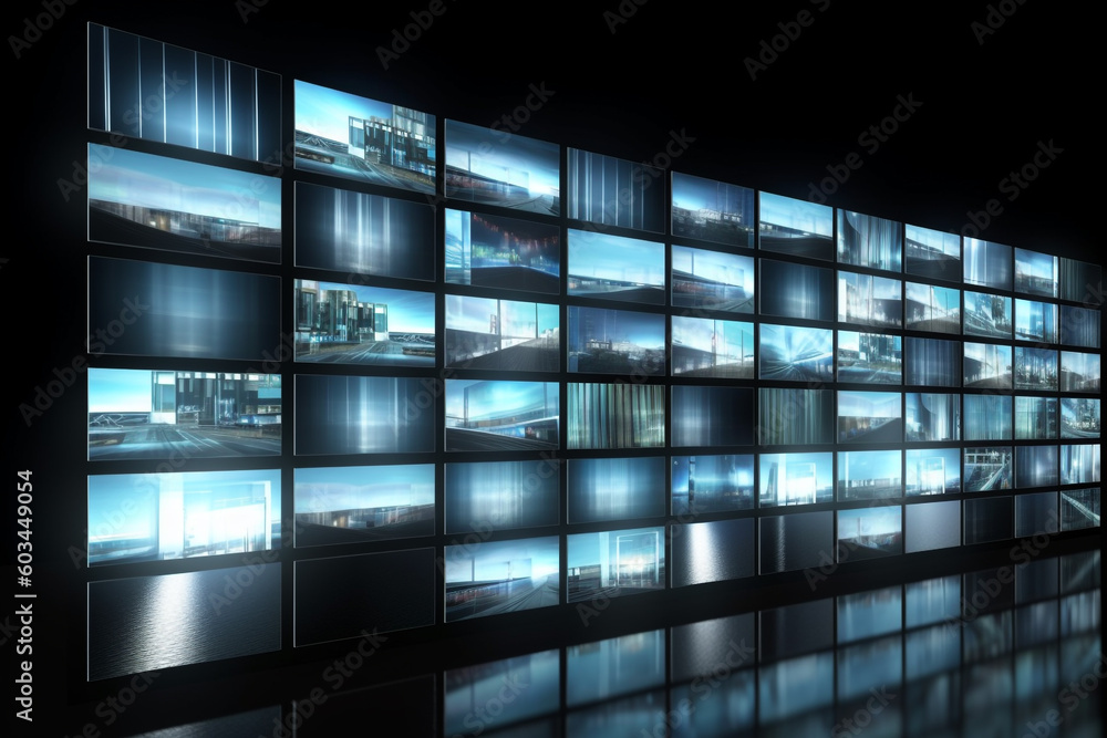 Smart TV and digital media wall of screens background with copy space ...