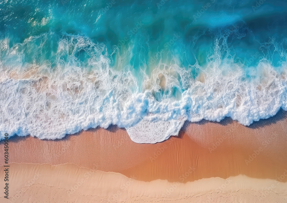 Background drone view of ocean waves on the tropical beach. Seashore ...