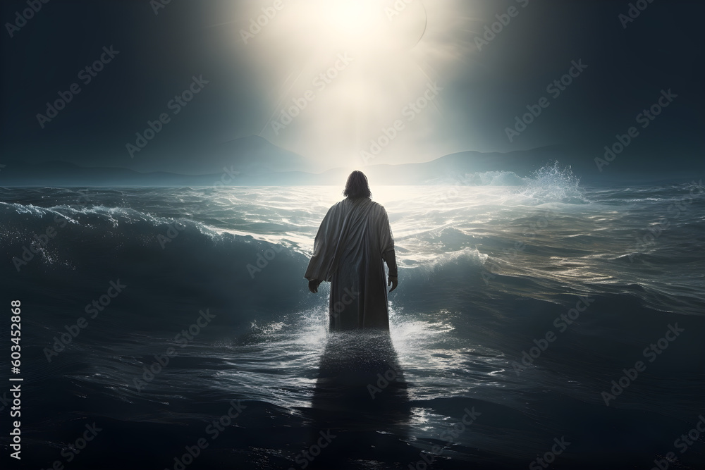 Jesus with walking over water receiving blessings from god Stock ...