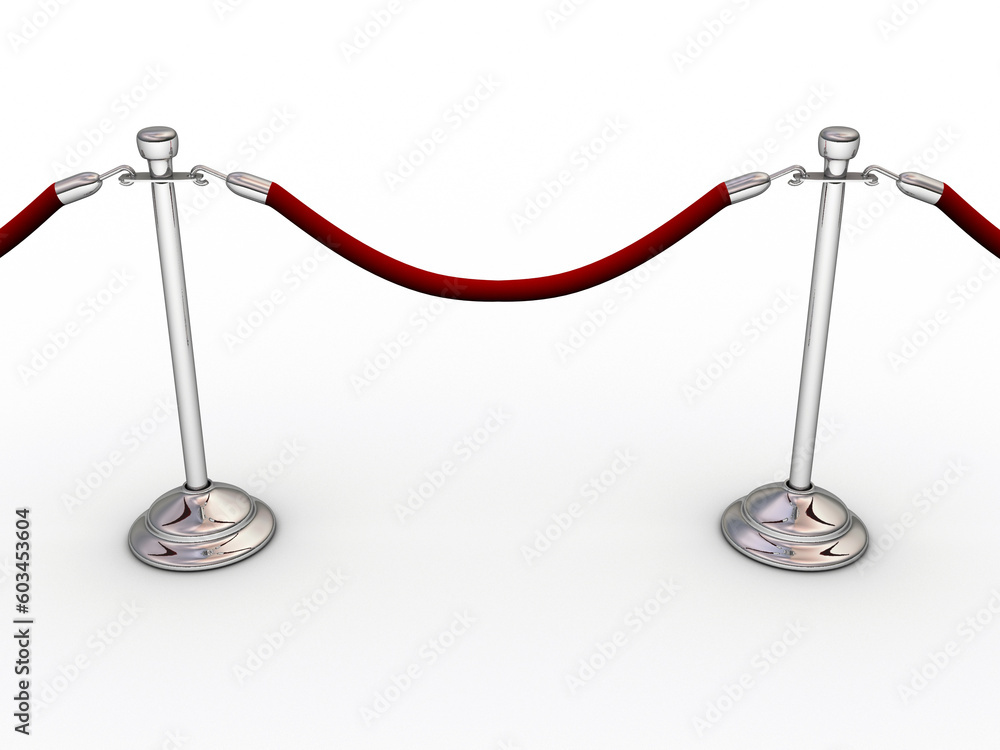Closed rope barrier on white background - 3d render Stock Illustration ...