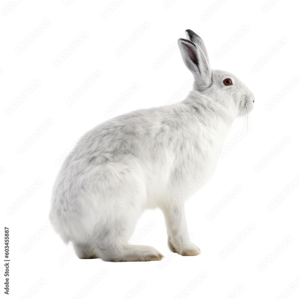 Side view of animal arctic hare standing on a transparent background ...