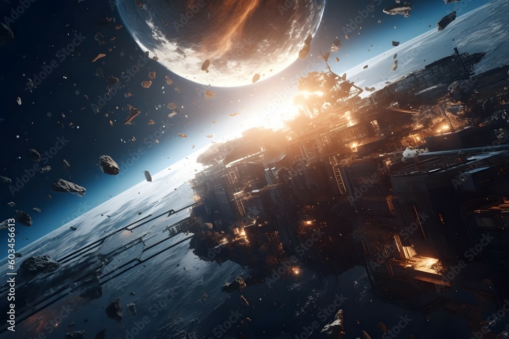 ภาพประกอบสต็อก A space illustration that resembles a movie scene with a ...