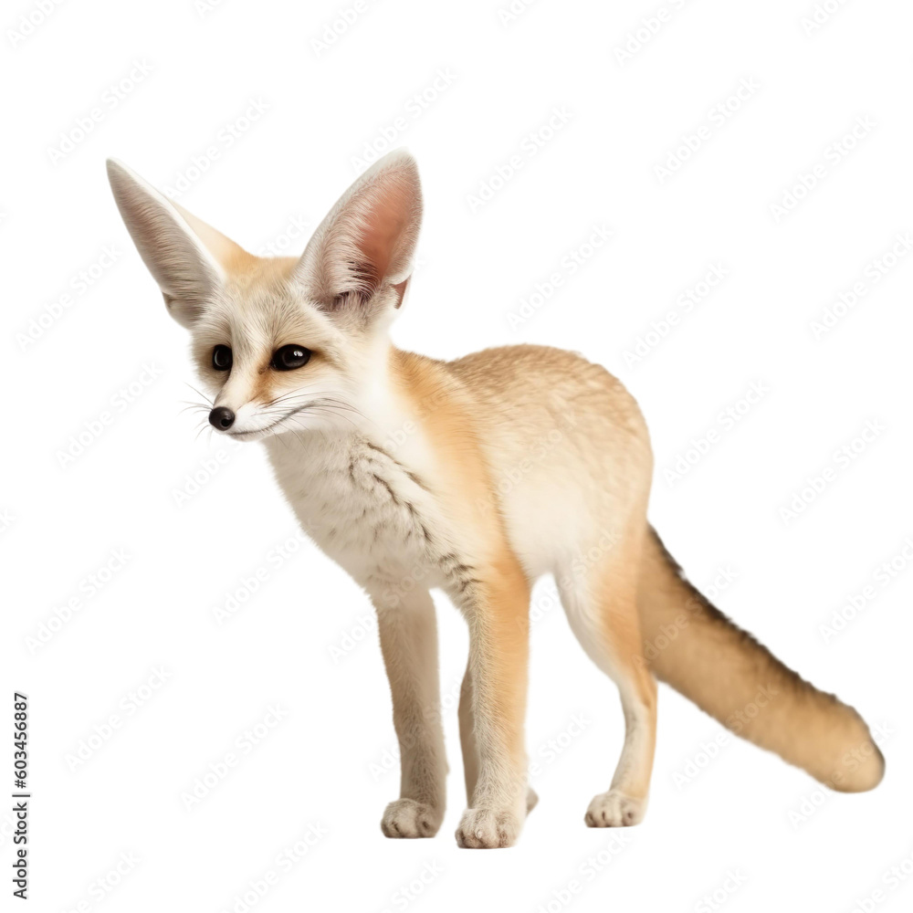 Side view of animal Fennec Fox standing on a transparent background ...
