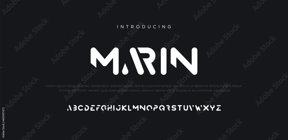 MARIN, futuristic style alphabet. Thin segment line font, minimalist ...