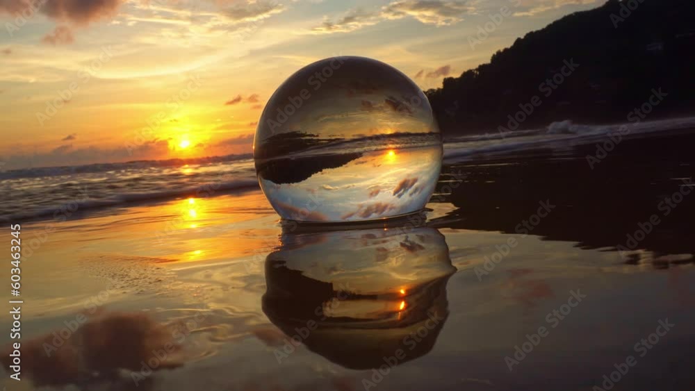 Place a crystal ball tilted against the horizon line..Ocean waves ...