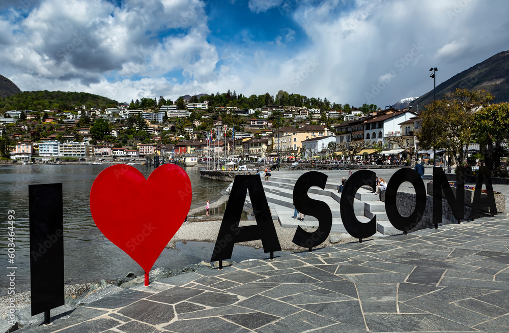 Ascona, Switzerland, 25 April 2023: High angle view the town of Ascona ...
