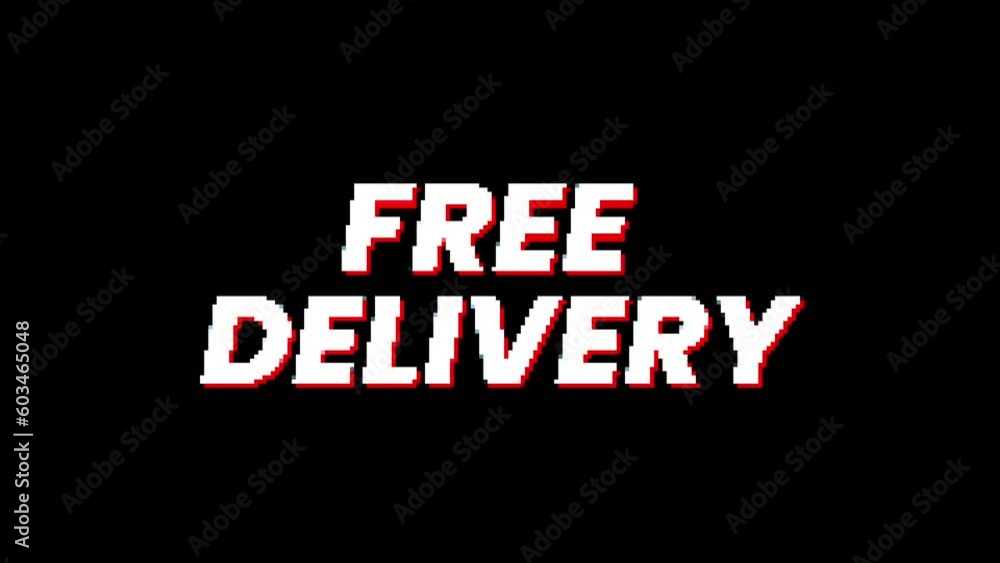 Free delivery text Glitch pixel Animation On Black Background.4K motion ...