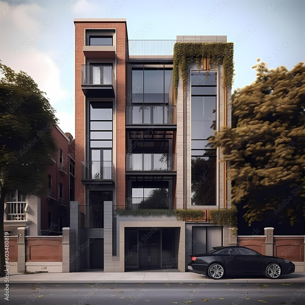 4 storey isolated brick house Stock Illustration | Adobe Stock