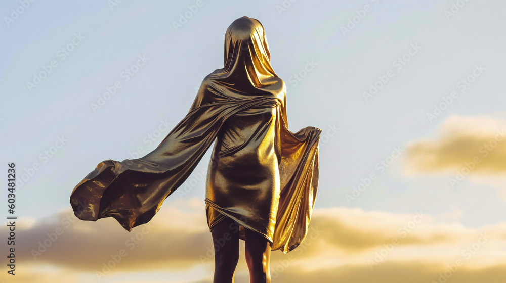 AI-Generated illustration of the statue wrapped in a golden veil. A ...