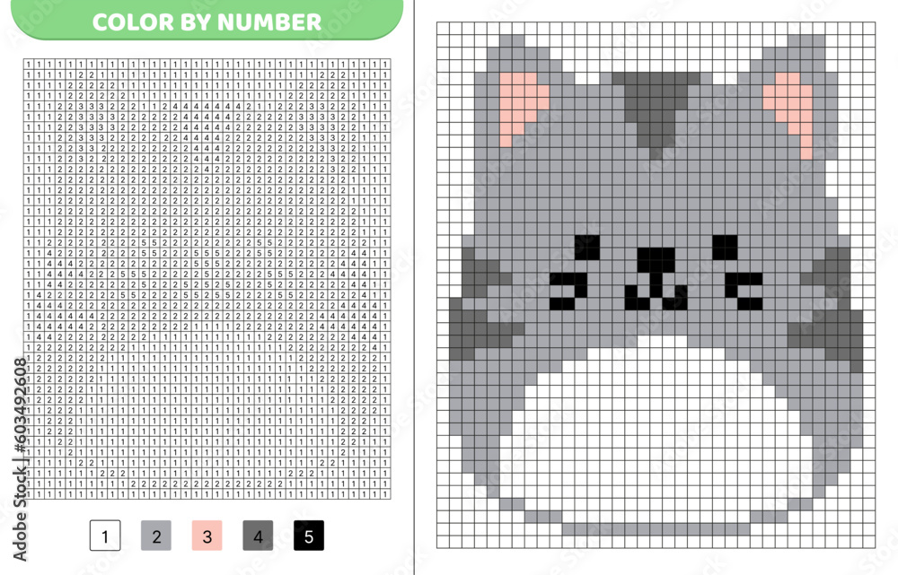 Grey cat squishmallow. Color by number. Pixel coloring book. Numbered ...