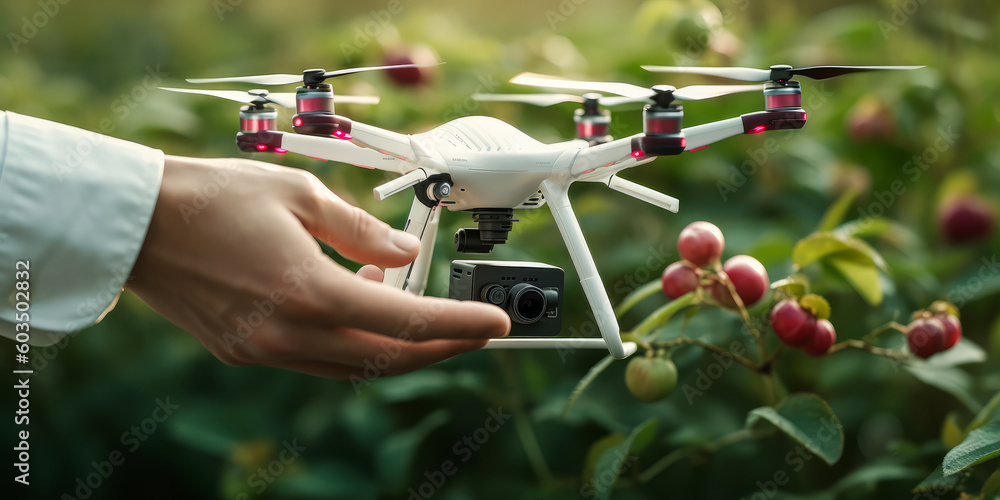Captivating drone-assisted pollination in raspberry field at biotech ...