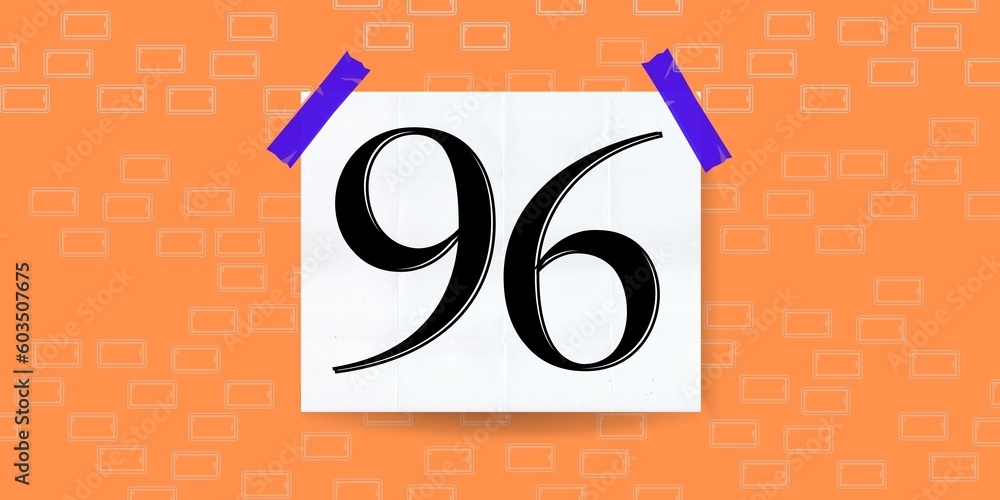 Number 96. Banner with the number ninety six on a orange background and ...