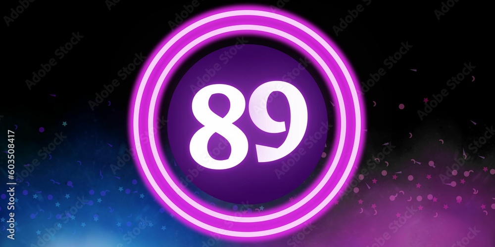 Number 89. Banner with the number eighty nine on a black background and ...