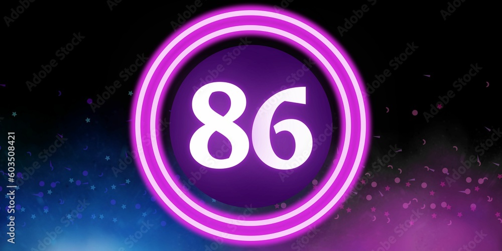 Number 86. Banner with the number eighty six on a black background and ...