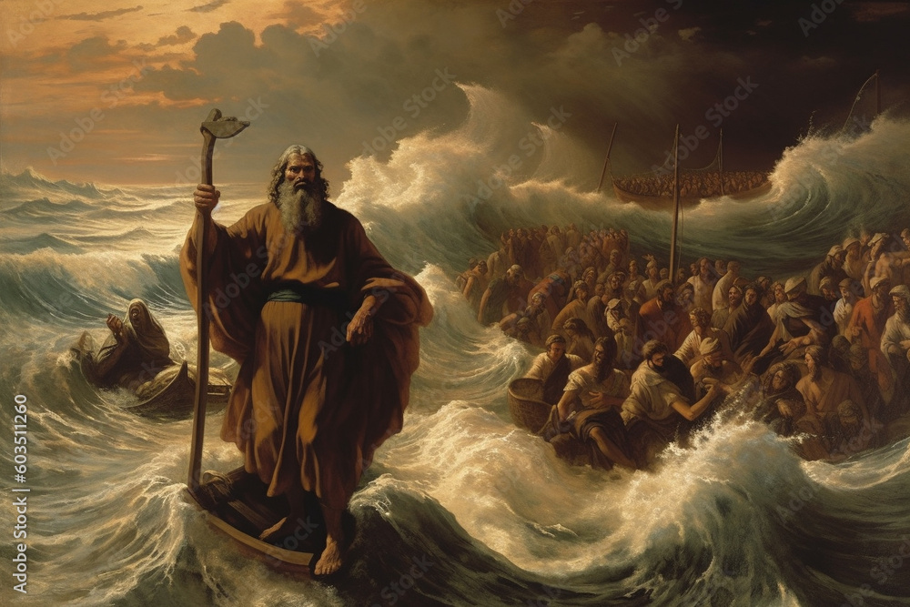 Biblical Moses illustration readying to part the sea. Ai generated ...