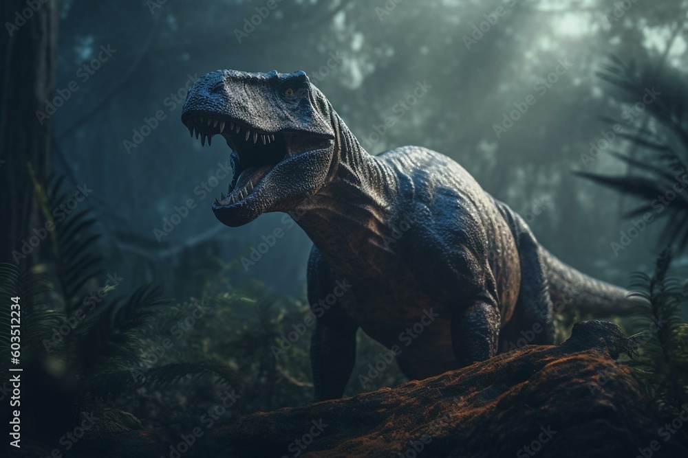 An image depicting the idea of prehistoric creatures known as dinosaurs ...