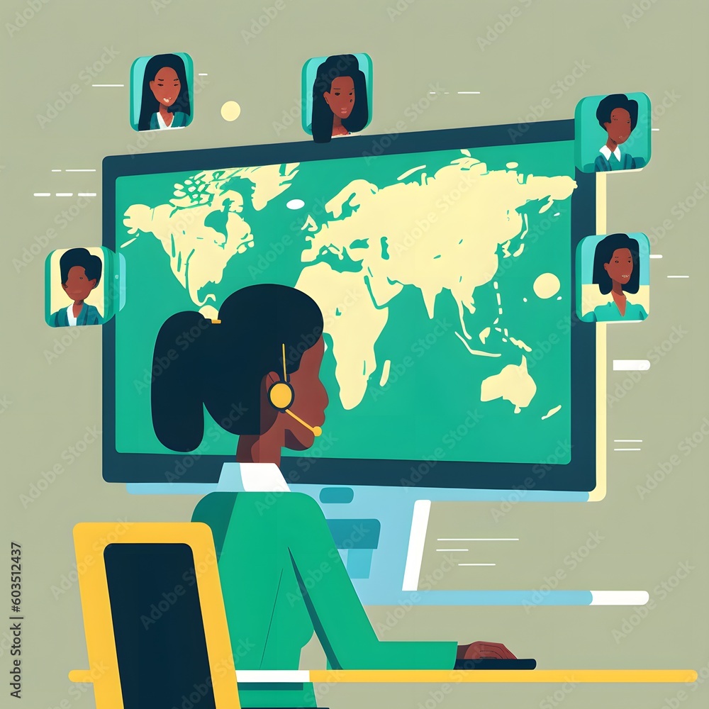 Global Virtual Collaboration: A Simple Flat Vector Illustration of a ...