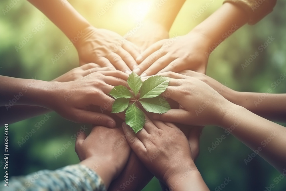 saving collaboration of hands stack together for sustainable ...