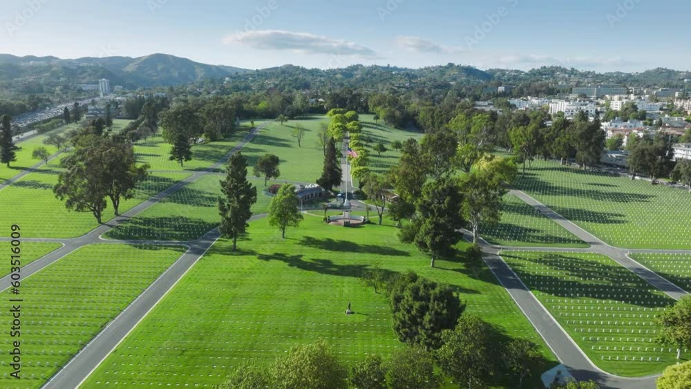 Aerial Los Angeles National Cemetery California USA. Drone flying above ...