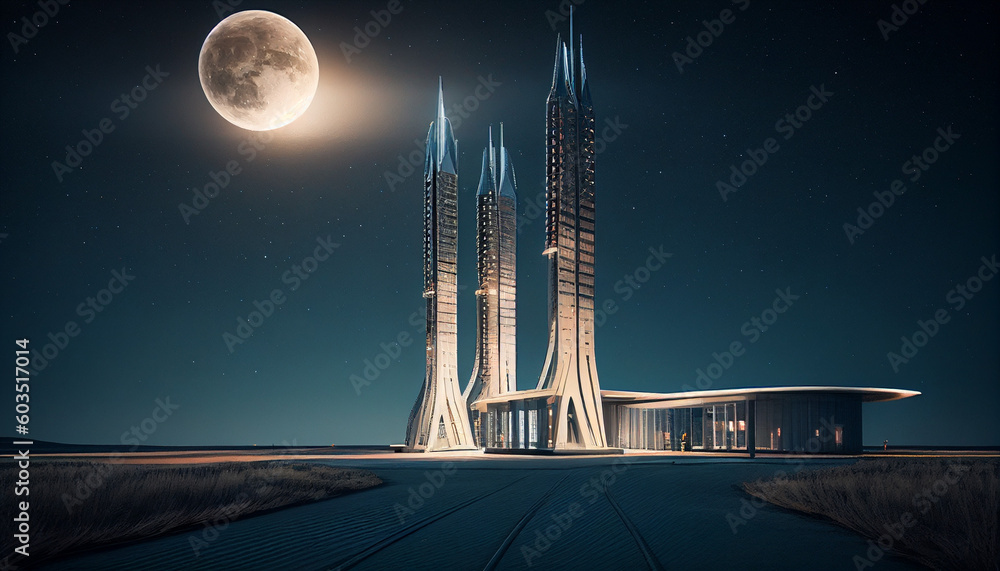 Future Transportation Space Port Rocket Station launching spacecraft ...