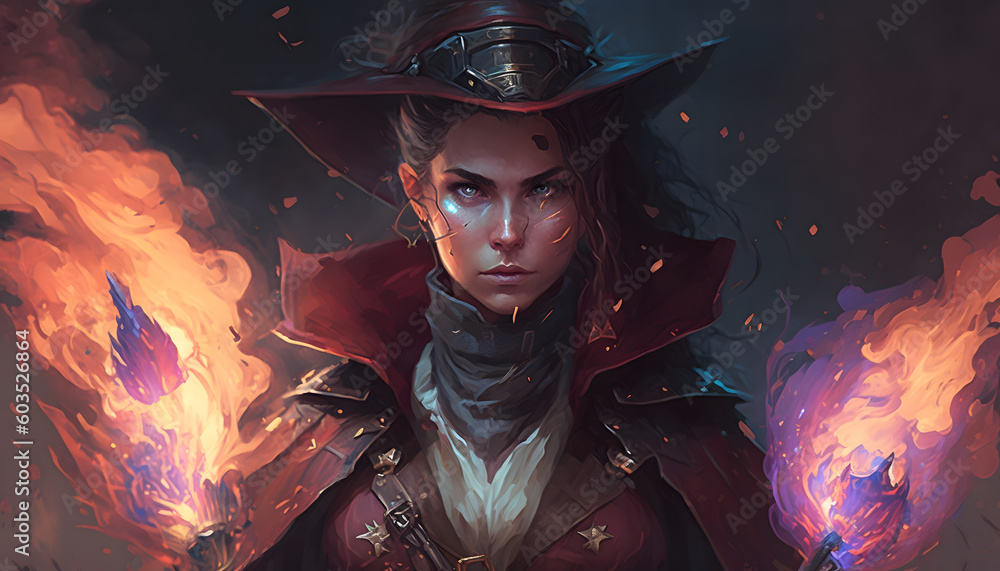 Badass female magician casting a spell. Stock Illustration | Adobe Stock