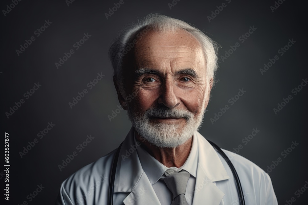 Environmental portrait photography of a pleased doctor in his 70s ...