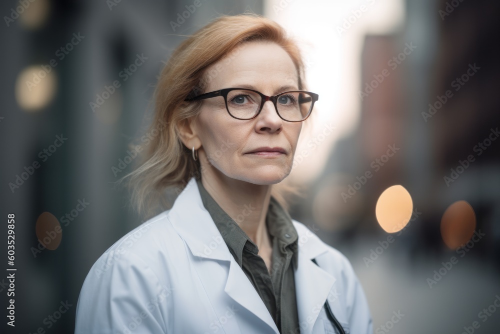 Photography in the style of pensive portraiture of a pleased doctor in ...