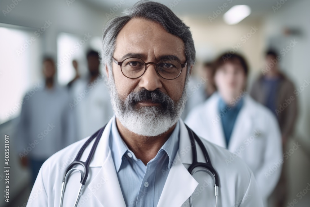 Medium shot portrait photography of a grinning doctor in his 50s ...