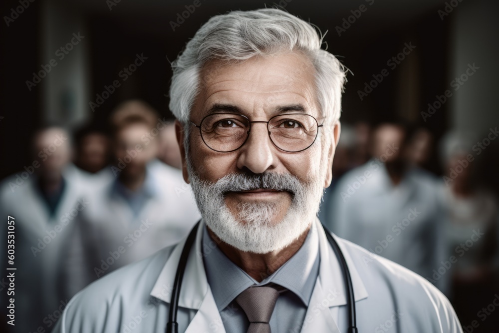 Medium shot portrait photography of a grinning doctor in his 60s ...