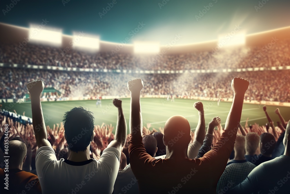 Spectators of a soccer game applaud in a stadium. Ai generated ...