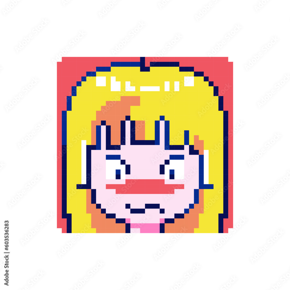 Cute Pixel Art Angry Emote Icons. Expressive 8bit Blonde Girl Emoji ...