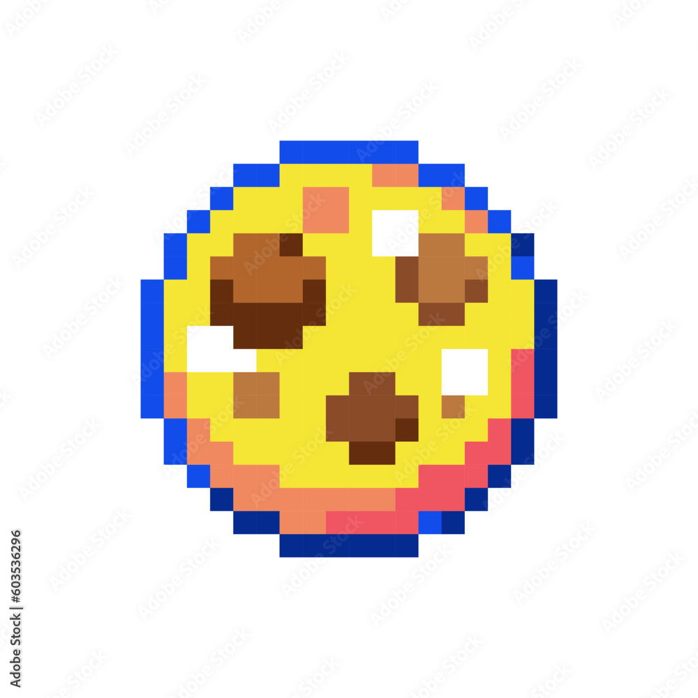 Pixel Art Chocolate Chips Cookie Sticker. 8bit retro game icon of ...