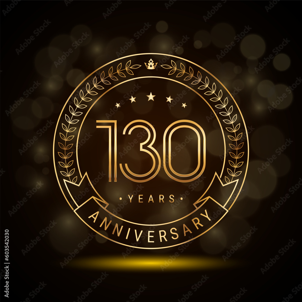 130th anniversary logo with golden laurel wreath and double line numbers, template design for ...