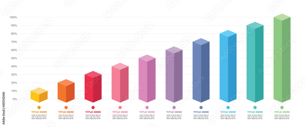 Simple modern colourful slim chart bars template, 10%-100% number text ...