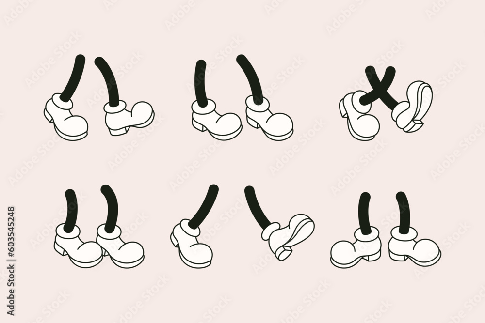 Retro Cartoon Legs in Shoes Set in Different Poses. Vector Comic ...