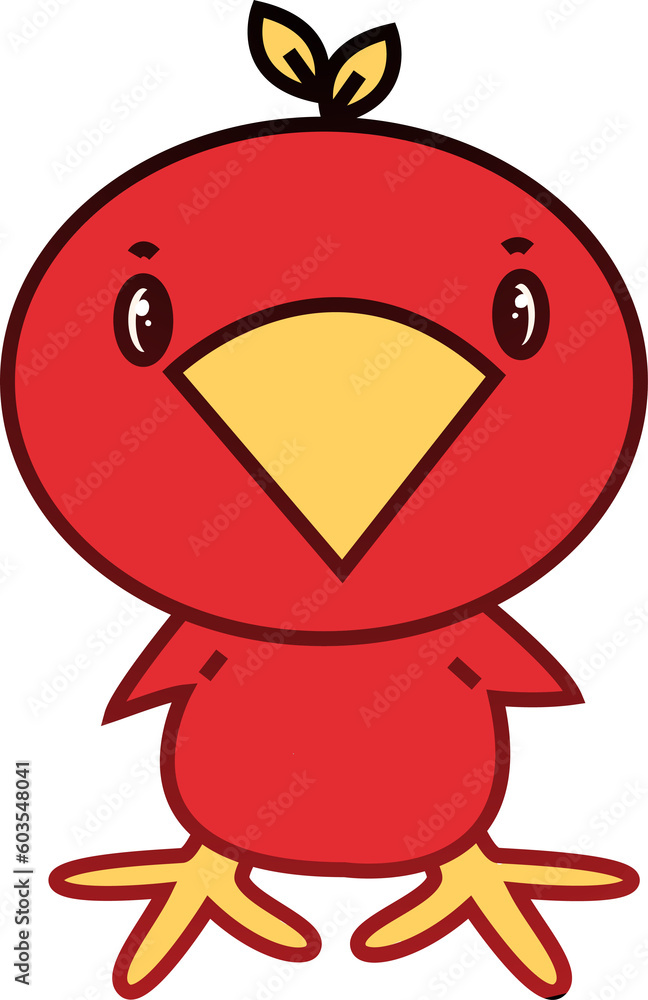 Dibujo a color de pollito rojo con hojas de árbol en la cabeza mirando ... Dibujo a color de pollito rojo con hojas de árbol en la cabeza mirando ...